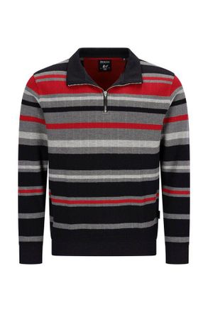Hajo Sweatshirt Troyersweatshirt allover gestreift in l&auml;ngs verlaufenden Nadelzug