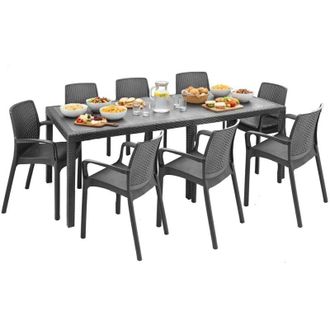Dmora Outdoor Lounge Set Manarola, Outdoor Lounge Set, Ausziehbarer rechteckiger Tisch mit 8 St&uuml;hlen mit Armlehnen, Made in Italy, Anthrazit - Dmora