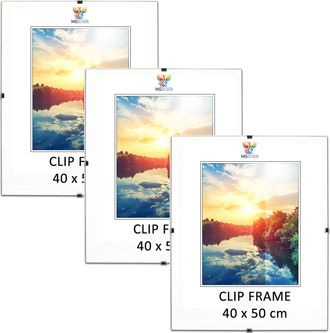 MG Design Cliprahmen Set 3 St&uuml;ck in 40 x 50 cm - Rahmenlose Bilderrahmen mit Acrylglas & HDF-R&uuml;ckwand f&uuml;r Fotos, Poster & Puzzle, vertikal & horizontal