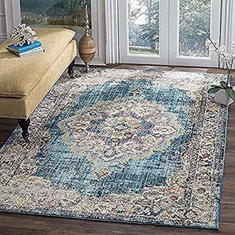 Safavieh Traditionell Teppich für Wohnzimmer, Esszimmer, Schlafzimmer - Bristol Collection, Kurzer Flor, Blau und Hellgrau, 183 X 274 cm