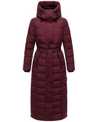 Navahoo Manteau dhiver chaud pour femme - Manteau matelass&eacute; long avec capuche et ceinture - La partie XIV XS-3XL, vin, 3XL