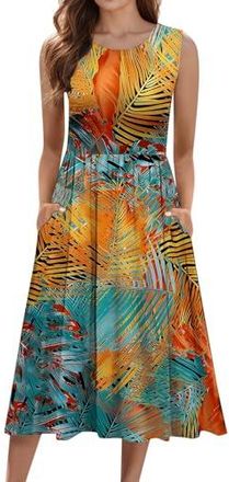 Generic Robe décontractée imprimée pour femme - Robe en dentelle pour les vacances, jaune, L