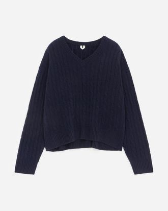 Arket Pullover Mit V-Ausschnitt Aus Reinem Kaschmir -Blau