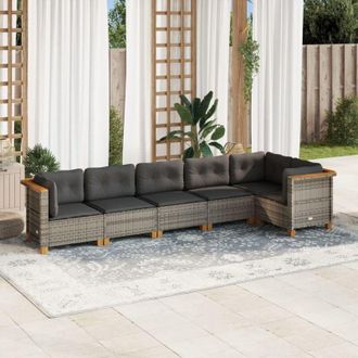 vidaXL 6-tlg. Garten-Sofagarnitur mit Kissen Grau Poly Rattan - Vidaxl