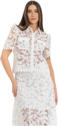 Kocca Femme, Robes, Blanc, Taille: 44 FR Chemisier Chic en Dentelle &agrave; Manches Courtes