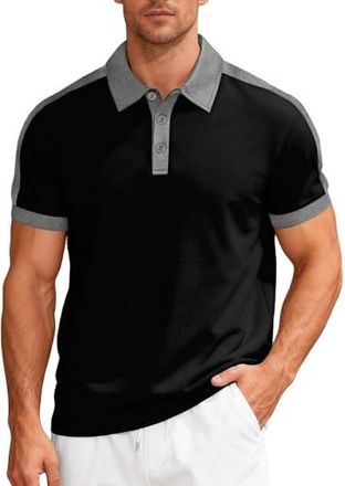 Generic DENGJIAMY Polo d&eacute;t&eacute; tendance &agrave; manches courtes pour homme - V&ecirc;tements basiques classiques - Patchwork - Chemise de golf d&eacute;contract&eacute;e pour les affaires