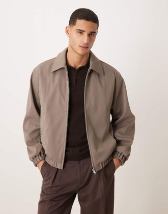 Asos Blouson Harrington habill&eacute; coupe d&eacute;contract&eacute;e - Taupe fonc&eacute;-Neutre