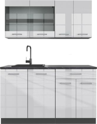 Vicco Singleküche R-Line, Weiß Hochglanz/Anthrazit, 140 cm ohne Arbeitsplatte