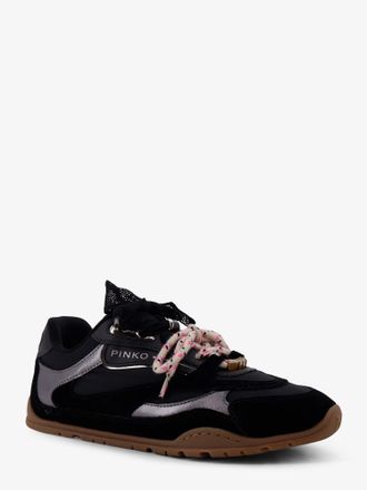 Pinko Womens Sneakers Yulia Suede Black Leather-Nylon Trainers Leather/nylon