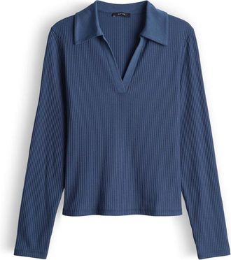 OPUS Langarm-Poloshirt Seti aus ECOVERO Viskose Mix Slim Fit schmale Passform, gerader Schnitt, Langarm, weicher Griff