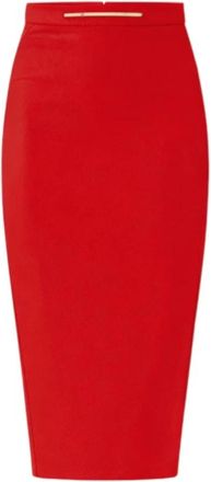 Elisabetta Franchi Femme, Jupes, Rouge, Taille: 38 FR Jupe Midi en Cr&ecirc;pe avec Plaque Bijou