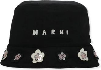 Marni Femme, Accessoires, Noir, Taille: S Bob Taffetas avec Appliqu&eacute;s de Marguerites