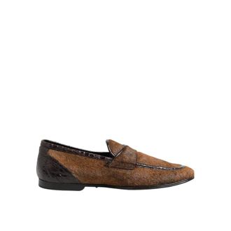 Dolce & Gabbana Luxuri&ouml;se Lederkleid Loafers mit Logo - - Shoes - Herren - Braun - 39 EU