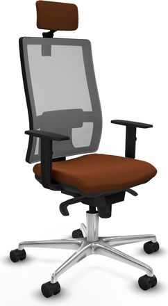 Piqueras y Crespo Idealer Arbeitsstuhl mit 1D-Armen, h&ouml;henverstellbare Lendenwirbelst&uuml;tze und h&ouml;henverstellbares Kopfteil, Grau/Braun