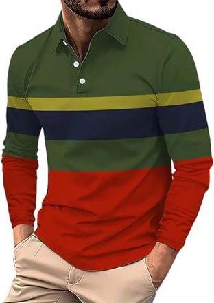 Generic Chemise de golf pour homme, polo &agrave; manches longues, confortable et doux, extensible, respirant, &agrave; rayures, l&eacute;ger, s&eacute;chage rapide, d&eacute;contract&eacute; et polyv