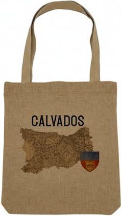 Fabulous Sac Shopping Tote Bag Aspect Lin - Calvados 14 D&eacute;partement Caen Carte Ancienne Normandie - Sac de Courses Toile Epaisse 360g Beige Naturel Cabas Port&eacute;
