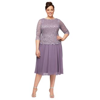 Alex Damen Tea Length Sequin Mock Dress (Petite and Regular) Kleid fr besondere Anlsse, ICY Orchidee, 38