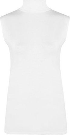 WearAll Haut sans manches uni à col roulé pour femme - Tailles 44-50, blanc, 36-38