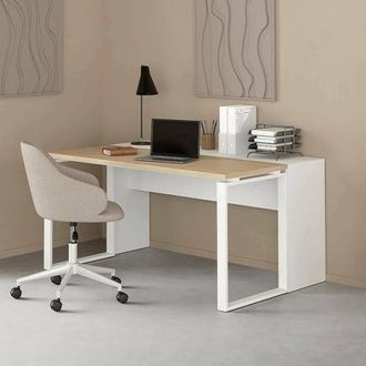 Dmora Schreibtisch Oriane, Mehrzweckschreibtisch, B&uuml;rotisch f&uuml;r PC, Eckschreibtisch, 60x0 h76 cm, Eiche und Wei&szlig;