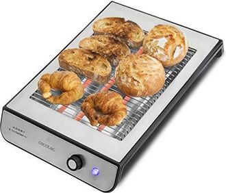 Cecotec Flach-Toaster Horizontal Turbo Easy Toast Inox. 900 W Leistung in 6 Stufen, 3 Quarzheizk&ouml;rper, Kr&uuml;melschublade, Kabelaufwicklung, Edelstahl-Oberfl&auml;che