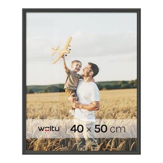 Woltu Cadre Photo 40x50cm Cadre en Bois Massif avec Passe Partout Suspendre Horizontalement ou Verticalement, D&eacute;coration Murale ou sur Table, Noir