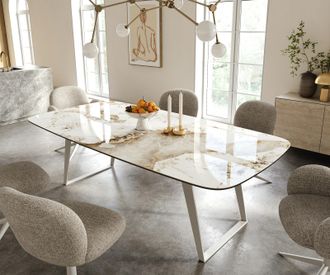 DELIFE Esstisch Edge Boot 240x120 cm Keramik Minas Melange Wei&szlig;-Beige Metall Schr&auml;g Wei&szlig;, Esstische