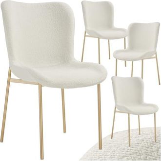 TecTake Lot de 4 Chaises de Salle à Manger Ergonomiques Design Scandinave - Confortable en Tissu Bouclette, Pieds en Métal Doré - Pour Salon, Chambre, Coiffeu