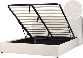 Beliani Bett mit Stauraum Boucl&eacute; LAVAUR 160 x 200 cm Cremewei&szlig;