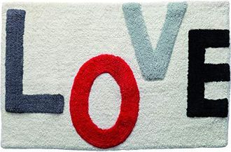 Spirella Badteppich Badematte 50x80 cm Duschvorleger 100% Baumwolle Hochflor | flauschig | rutschhemmend | geeignet f&uuml;r Fu&szlig;bodenheizung | Wei&szlig; Love