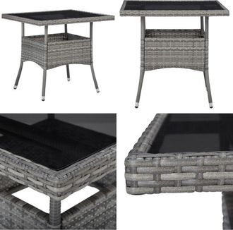 vidaXL Garten-Esstisch Grau Poly Rattan und Glas - Gartentisch - Esstisch - Outdoor M&ouml;bel - Polyrattan Tisch - Gartenm&ouml;bel - Home & Living