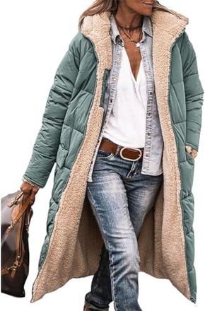 ORANDESIGNE Femme Chauds Manteaux Dhiver Réversible Sherpa Polaire Longues Vestes Bouffantes à Capuche Vêtements Dextérieur A Vert Clair XXL