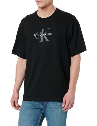 Calvin Klein Herren T-Shirt Kurzarm Monologo Tee aus Baumwolle, Schwarz (Black), XXL
