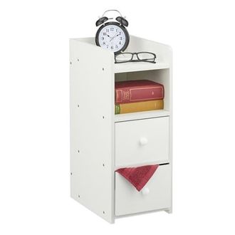 Relaxdays Nachttisch, 1 Stück, 2 Schubladen, H x B x T: 55 x 22,5 x 34 cm, Schlafzimmer, schmaler Nachtschrank, weiß