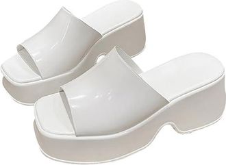 Generic Mules pour femme avec talon - En cuir synth&eacute;tique - Talons hauts - Sandales compens&eacute;es - Sandales &agrave; bout ouvert - Chaussures d&eacute;t&eacute; - Sandales d&eacute;t&eacute; - Sa