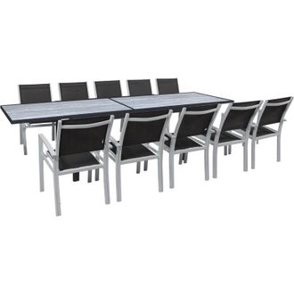 Habitat et Jardin Garten-Essgruppe ausziehbar Lagos - Ausziehbarer Tisch 200/320 x 105 x 76 cm - 10 St&uuml;hle - Schwarz