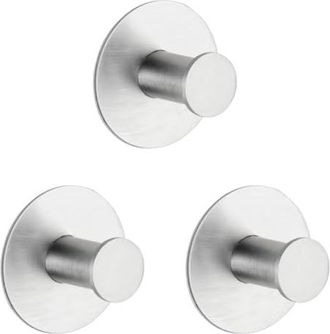 WENKO Wandhaken Celano, runder Garderobenhaken aus rostfreiem Edelstahl, selbstklebend, Befestigung ohne Bohren, &Oslash; 5 x 3,3 cm, Edelstahl matt (Packung mit 3
