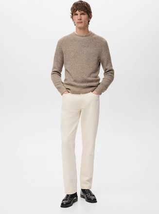 Mango Pull-over en maille &agrave; rayures beige - Homme - XXL - MANGO MAN