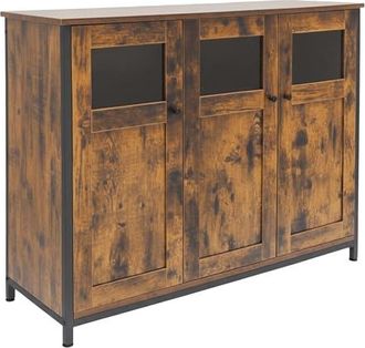 Relaxdays Küchenschrank mit Glastüren, HBT: 75 x 100 x 35 cm, 6 Fächer, Sideboard Küche, Industrial, Dunkelbraun/schwarz