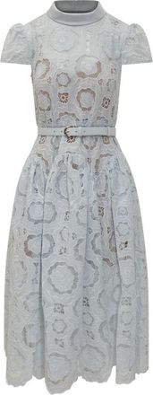 Self Portrait Femme, Robes, Bleu, Taille: 40 FR Blue Floral Lace Midi Dress