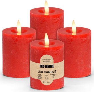 Matches 21 LED Stumpenkerzen 4er Set aus Echtwachs mit Timerfunktion inkl. Fernbedienung - Kerzen realistisch flackernde Flamme warmweiß Ø 7 x 9 cm - Elektrische