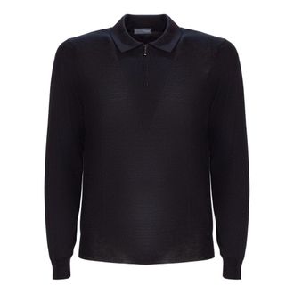 Drumohr Merino-Polo mit Rei&szlig;verschlusskragen - - Knitwear - Herren - Schwarzk - M