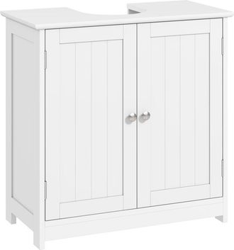 Kleankin Meuble salle de bain sous lavabo - meuble sous-vasque - placard 2 portes avec &eacute;tag&egrave;re - dim. 60L x 30l x 60H cm - en bois blanc-Blanc