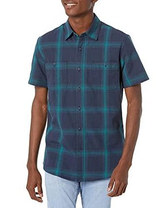 Amazon Essentials Chemise en Chambray à Manches Courtes et Coupe Classique Homme, Bleu Marine Rayures Dégradées, XXL