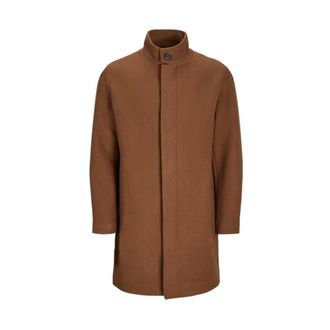 Jack & Jones Homme, Manteaux, Brun, Taille: M Manteau en laine marron avec boutons cach&eacute;s