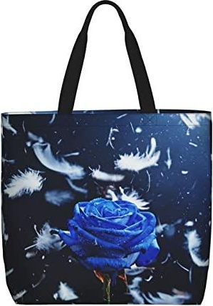 Generic Sac De Courses Fleur Bleue Dans Une Plume Sac &Agrave; Provisions En Toile Personnaliser Lavables Sacs En Toile Pour Femmes, Pour Burea, Voyage, Tous Les Jou