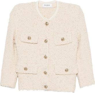 Balmain Boucl&eacute;-knit Frayed Jacket