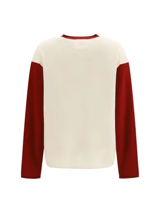 Guest In Residence Womens Baseball Oversized Crew Sweater Cream-Carmine Kashmir-Capra Hircus Cream/carmine Kashmir/capra