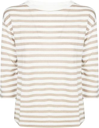 Majestic Filatures Femme, Tops, Beige, Taille: 42 FR T-shirt Manica 3/4 Righe