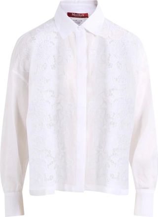 Max Mara Femme, Blouses et Chemises, Blanc, Taille: 36 FR Chemise Boxy en Toile de Ramie Brod&eacute;