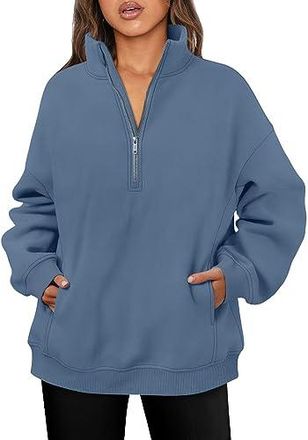 Generic Sweat &agrave; capuche surdimensionn&eacute; pour femme - Demi-fermeture &eacute;clair - Pour femme - Fermeture &eacute;clair - 2026 - Tenue dautomne - V&ecirc;tements dhiver avec poch